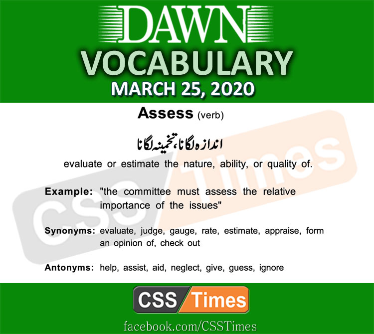 Daily DAWN News Vocabulary With Urdu Meaning 25 March 2020 CSS Times
