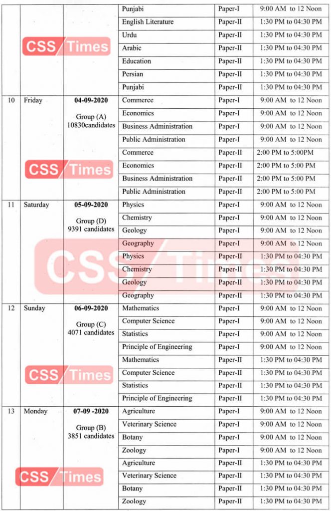 PMS 2020 Date Sheet 2 – CSS Times